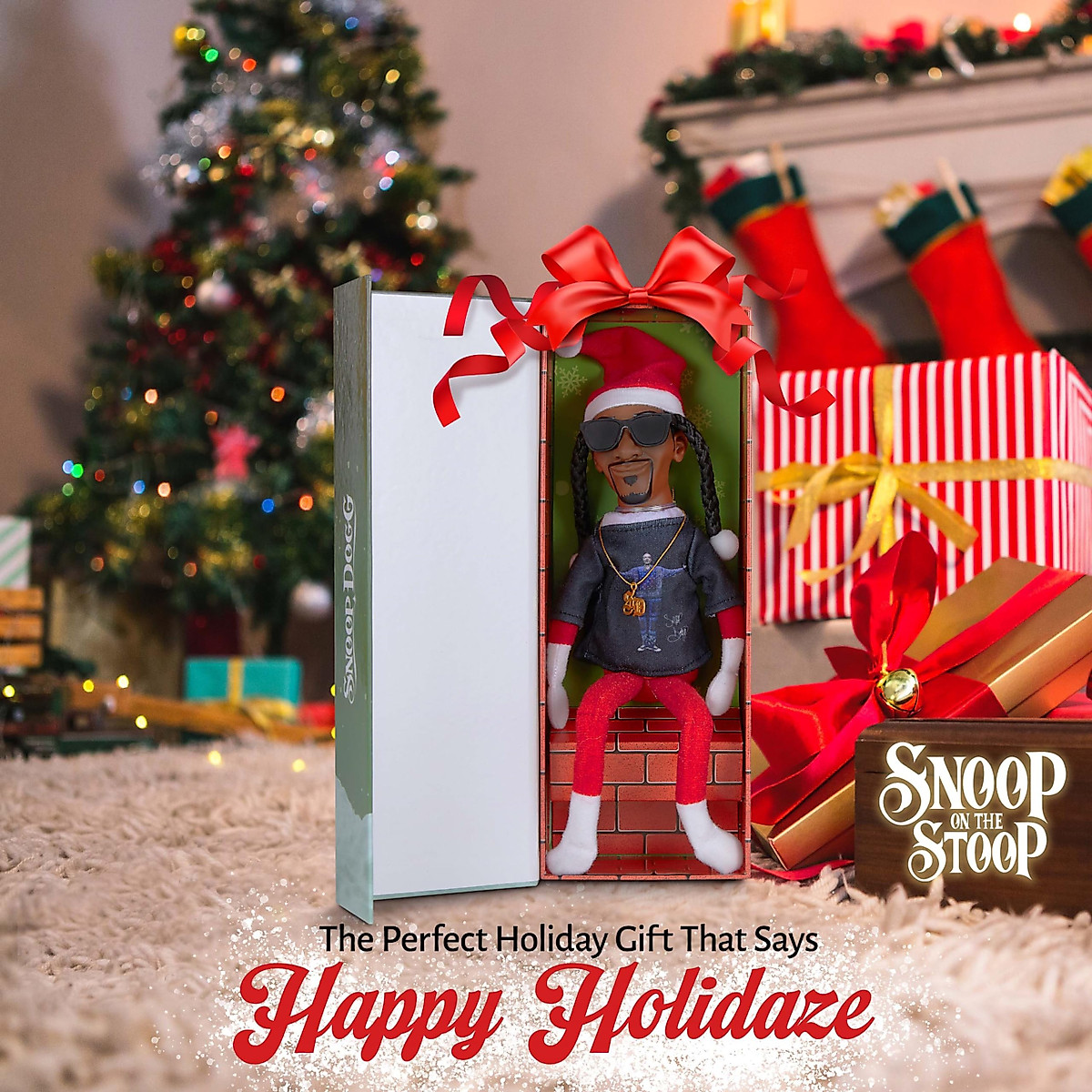 Snoop Dogg Snoop on a Stoop 2023 Christmas Elf Doll, 12” Small Plush Toys Shelf Decor, includes Elf Toy, Extra Tshirt, Sunglasses and Necklace, for Men & Women.