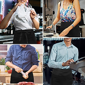 NLUS 3 Pack Server Aprons with 3 Pockets, Water Oil Stain Resistant Waitress Waiter Apron Black Waist Aprons Bistro Apron for Women Men, 24 X 12 inch