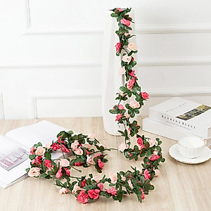 BLEUM CADE 2Pcs 16.4Ft Flower Garland Artificial Rose Vines for Bedroom, Cute Fake Hanging Flower Vines Floral Garland Decorations for Wedding Party Wall Room Decor Aesthetic