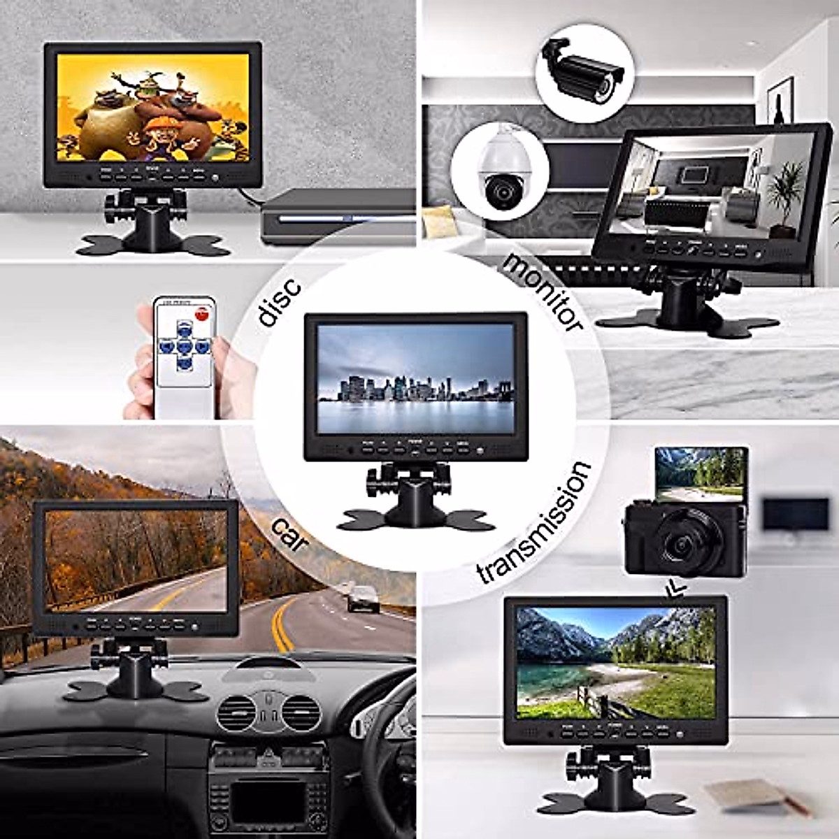 OSCY 7 inch Portable Small HDMI Monitor HD VGA Monitor,Small LCD HDMI Monitor Mini Screen 1024x600,for Mac Mini/Mini/TV/Raspberry PI/Camera/Gaming,with Speakers Earphone Jack