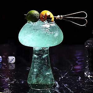 USEEKRIL Mushroom Glasses Creative Mushroom Shaped Drinks Cup Set of 2 Clear Mushroom Cocktail Glass Cups 8oz Wine Glasses for Party Drinking for KTV Home Bar Club (Transparent)