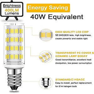 E14 European Base Bulb e14 led Bulb Turkish Lamp Bulb Replace Dimmable 4W Equivalent 40W Incandescent Bulb, AC 110V-130V Daylight White 6000K, 400LM 2Pack (Daylight White)