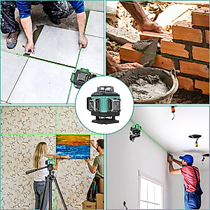 16 Lines Laser Level Self Leveling, 4x360° 4D Green Cross Line Lazer Level Tool with 2 Rechargable Batteries,Two 360° Vertical and Two 360° Horizontal Laser Dimmable brightness & Remote Controller