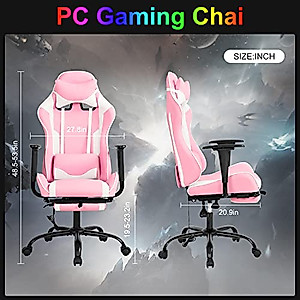 Gaming Chair Massage Office Chair PC Computer Chair Ergonomic Video Game Chairs PU Leather Recliner with Lumbar Support Headrest Armrest Footrest Rolling Swivel Desk Chair for Adults Teen, Pink