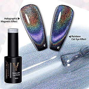 YOKE FELLOW 10ML Rainbow Cat Eye Gel Nail Polish, Soak Off UV Gel Polish Laser Holographic 9D Cat Eye Rainbow Shimmer Effect