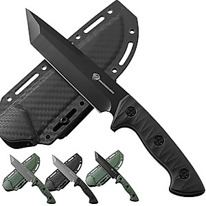 DRACHENADER XR-B01-FT Tanto Survival Fulltang Outdoor fixed blade Knife 5mm thick steel with ABS Sheath, Fullblack
