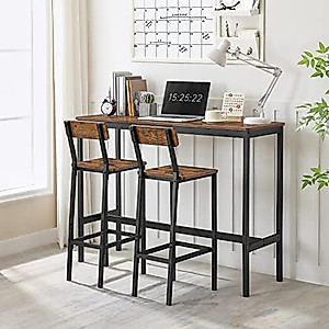 MAHANCRIS Bar Chairs, Set of 2 Bar Stools with Backrest, Kitchen Bar Stools with Footrest, Tall Counter Bar Stools, Easy Assembly, for Dining Room, Bar, Rustic Brown and Black BAHR03101
