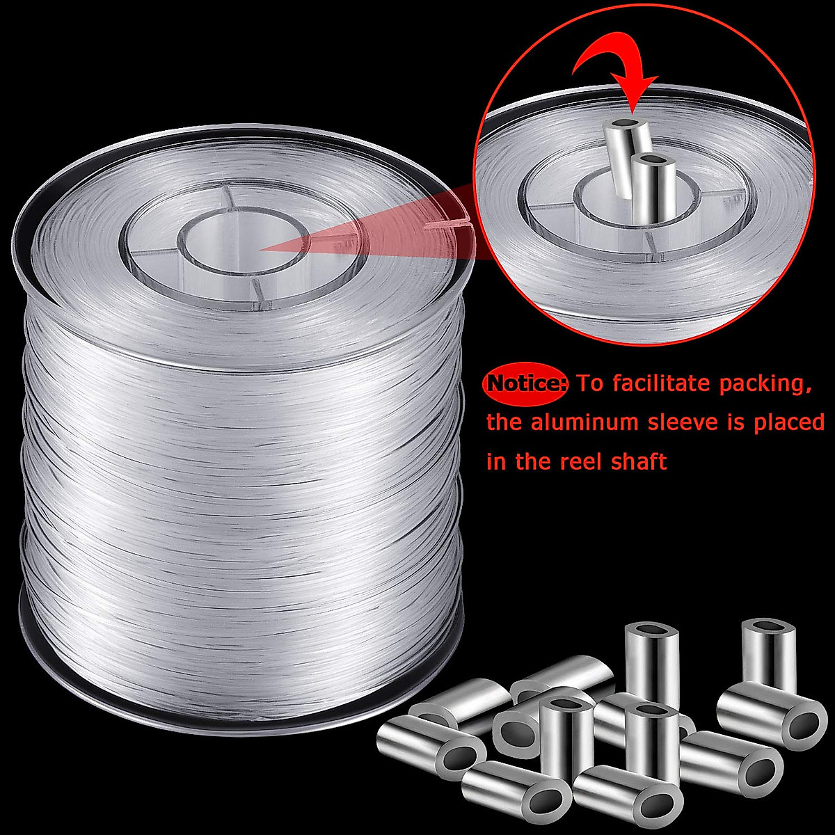 Strong Clear Nylon Fish Wire for Hanging Christmas Decor and 50 Loop Sleeve (218 Yd.)