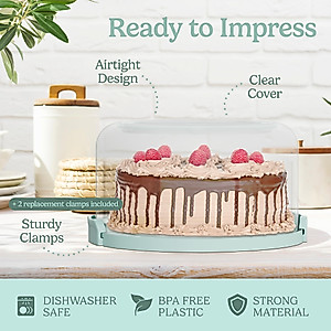 Cake Carrier with Lid and Handle - Multipurpose Cake Stand with Lid for 10” Cake, Pie, Cupcakes - Cake Holder & Lid, Plastic Cake Container, Round Cake Cover for Transport & Storage (Seafoam Green)