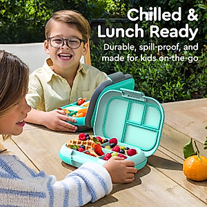 Bentgo® Kids Chill Lunch Box - Bento-Style Lunch Solution with 4 Compartments and Removable Ice Pack for Meals and Snacks On-the-Go - Leak-Proof, Dishwasher Safe, Patented Design (Aqua)