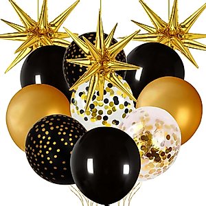 Cadeya 75 Pcs Black Gold Confetti Balloons, Huge Gold Explosion Star Aluminum Foil Balloons for Birthday, Graduation, Wedding, Baby Shower, Black and Gold Party Decorations Supplies