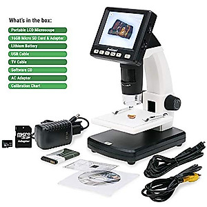 AmScope - LCD Digital Microscope, 3.5 inch Color Screen, 20X-1200X Magnification with Zoom, Portable USB Microscope Imager, Coin Microscope - DM130-M5S035