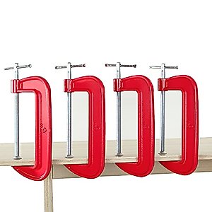 C Clamp 6 inch, 4 pieces Heavy Duty C-Clamp with Sliding Bar, Malleable Iron C Clamps Set for Woodworking, Welding, Automotive Repair, 2-5/8-Inch Throat Depth, 6-Inch Jaw Opening