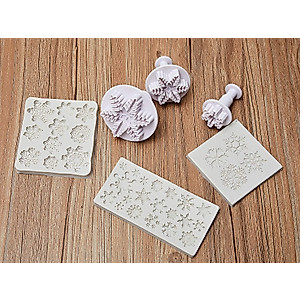 6 Pieces Snowflake Fondant Mold Silicone Baking Mold Chocolate Dessert Molds with Snowflake Plunger Cutters Cake Embossing Tools for Cake Decorations