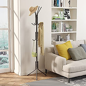 Iwaiting Outdoor Coat Rack Freestanding, Upgraded Metal Coat Tree With 12 Hooks, Coat Rack Stand for Hanging Clothes, Scarves, Hats, Bags in The Entryway Bedroom Office(Black)