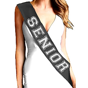 RhinestoneSash Senior Sashes - Senior Silver Glitter Black PREMIUM GRADE SATIN Sash - UNISEX High School Senior Sash - Black Sash(Senior) Blk