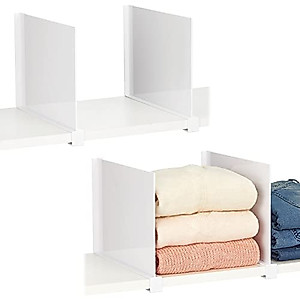mDesign Plastic Closet Shelf Dividers; Tall Organizer Separators with Clip for Shelves in Bedroom and Closets for Jean, Sweater, Shirt, Purse, and Clothes Storage - Lumiere Collection, 4 Pack, White