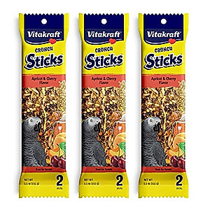 Vitakraft 3 Pack of Apricot & Cherry Crunch Sticks for Parrots, 2 Sticks Each