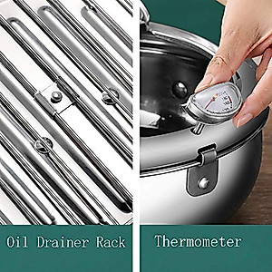 Deep Fryer Pot - Japanese Tempura Small Deep Fryer Stainless Steel Frying Pot With Thermometer,Lid And Oil Drip Drainer Rack for French Fries Shrimp Chicken Wings and Shrimp (24cm/9.4inch)