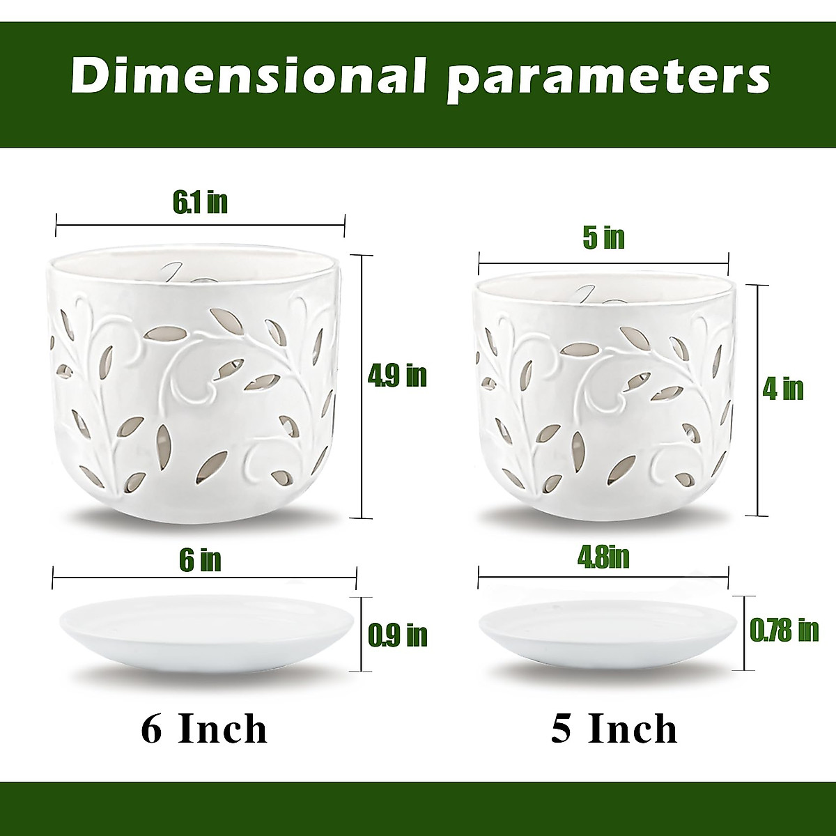 KERUITA Orchid Pots with Holes,6 inch + 5 inch Ceramic Planters Set of 2 with 2 Bottom Tray, Enhanced Drainage and Ventilation,White Flower Pots for Indoor/Outdoor Plants for Repotting