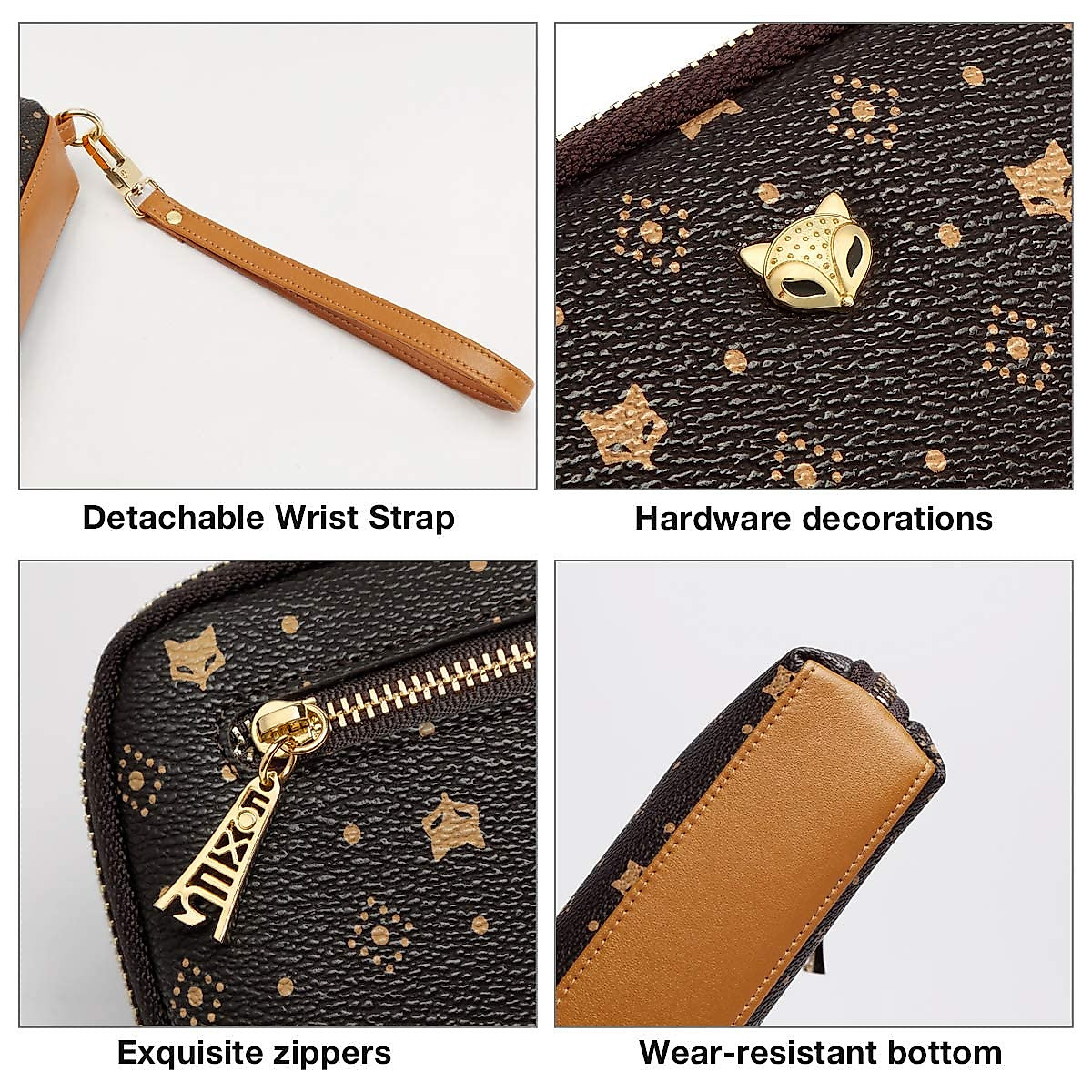 FOXLOVER PVC Leather Wallets for Women Artificial Leather Long Wallet Lady Wristlets with Zipper Coin Purse