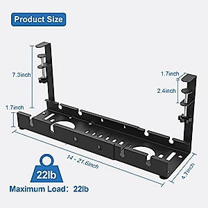 Under Desk Cable Management Tray, ARUQO Retractable Cord Organizer for Desk, No Drill Cable Tray Basket for Wire Management, Sturdy Metal Cable Management Under Desk with Clamp for Home Office