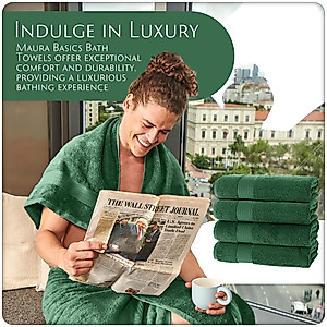 MAURA Basics Performance Bath Towels 100% Turkish Cotton with Hook Loops. Extra Large Luxury Absorbent Plush Towel Sets for Bathroom, Daily Use American Standard Size 27”x54”, Hunter Green