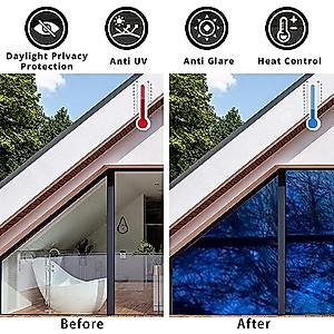 HTVRONT Window Privacy Film One Way - Daytime Privacy Window Film See Out Not in, Sun Blocking Heat Control Window Tinting Film for Home, Car & Office, Reusable Reflective Window Film 17.5" x 6.5 FT