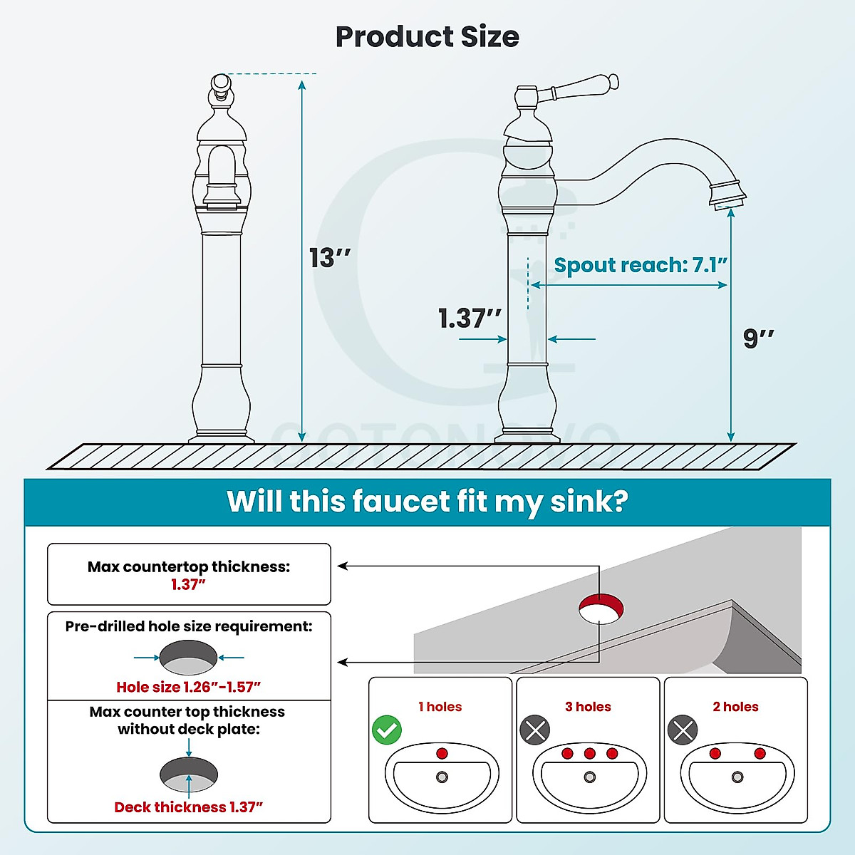 gotonovo Single Handle Vessel Sink Faucet 360° Swivel Bathroom Faucet One Hole Farmhouse Lavatory Vanity Faucet Bowl Sink Mixer Tap with Pop Up Drain, Matte Black