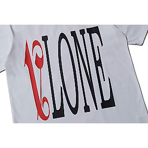 Big V Letter Shirts Men's Graphic Print T Shirt Hip Hop Short Sleeve Cotton Crew Neck Tee Tops for Men Women X-Large F-White