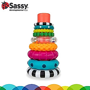 Fodoss Baby Playpen, Playpen for Babies and Toddlers, 47x47inch Small Baby Play Pen, Play Yard for Baby, Extra Large Baby Playard & Sassy Stacks of Circles Stacking Ring STEM Learning Toy