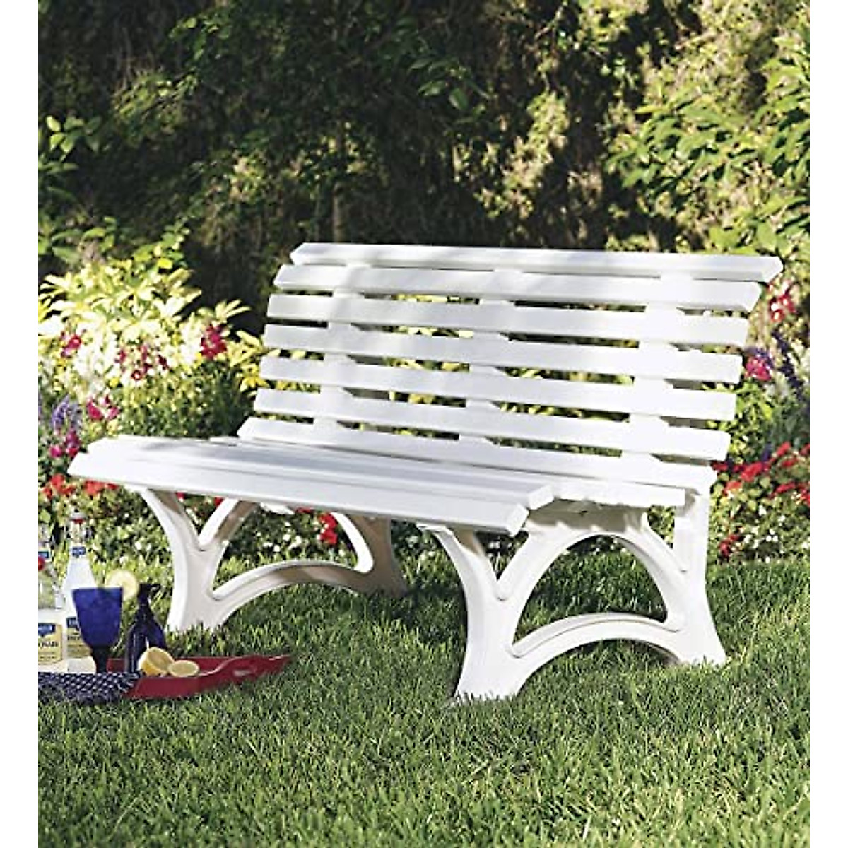 Plow & Hearth Weatherproof German PVC Outdoor Bench | 3-Seat | Holds Up to 500 lbs | Garden Patio Porch Park Deck | Steel and Resin (White)