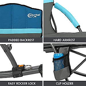 PORTAL Rocking Camping Chair Folding Portable Rocker Outdoor with Cup Holder for Patio, Lawn, Camp, RV, Support 300 lbs