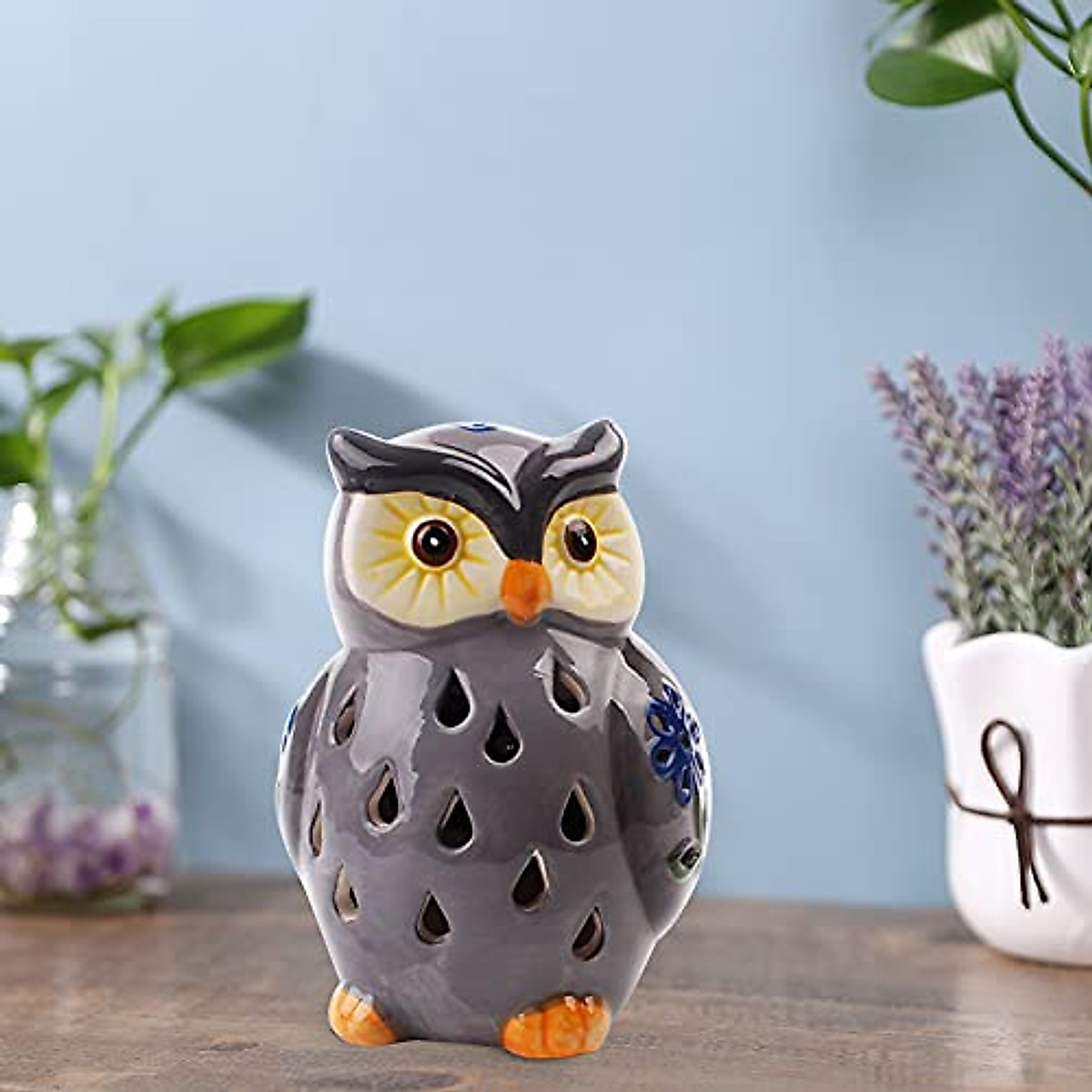 5.31in Ceramic Owl Garden Statue Figurines, LED Solar Light Lawn Lamp Yard Art Home Garden Decor