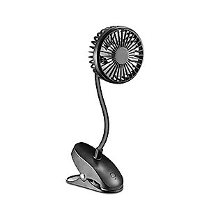 PRAVETTE Stroller Fan Clip on,Flexible Bendable Mini Personal Desk Fans Operated for Office,Carseat,Bedside,Camping,Travel (Black)