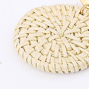 CEALXHENY Rattan Earrings for Women Handmade Straw Wicker Braid Drop Dangle Earrings Lightweight Geometric Statement Earrings (B Round)