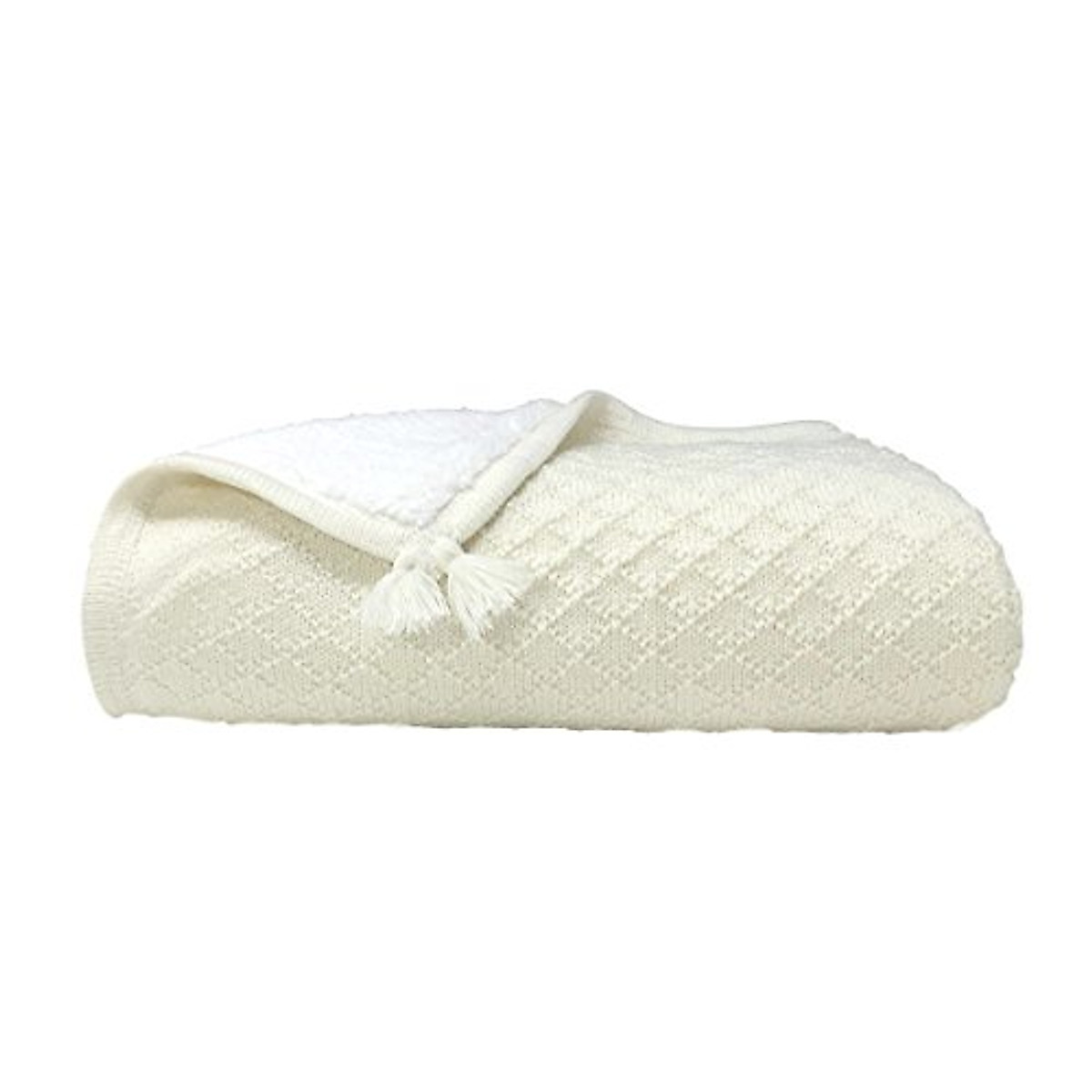 effe bebe Knoten Cable Knit Sherpa Baby Blanket 30"x40" (Cream White)