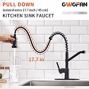 OWOFAN Black Kitchen Faucets with Pull Down Sprayer Industrial Single Handle One Hole Or 3 Hole Faucet for Farmhouse Camper Laundry Utility Rv Wet Bar Sinks