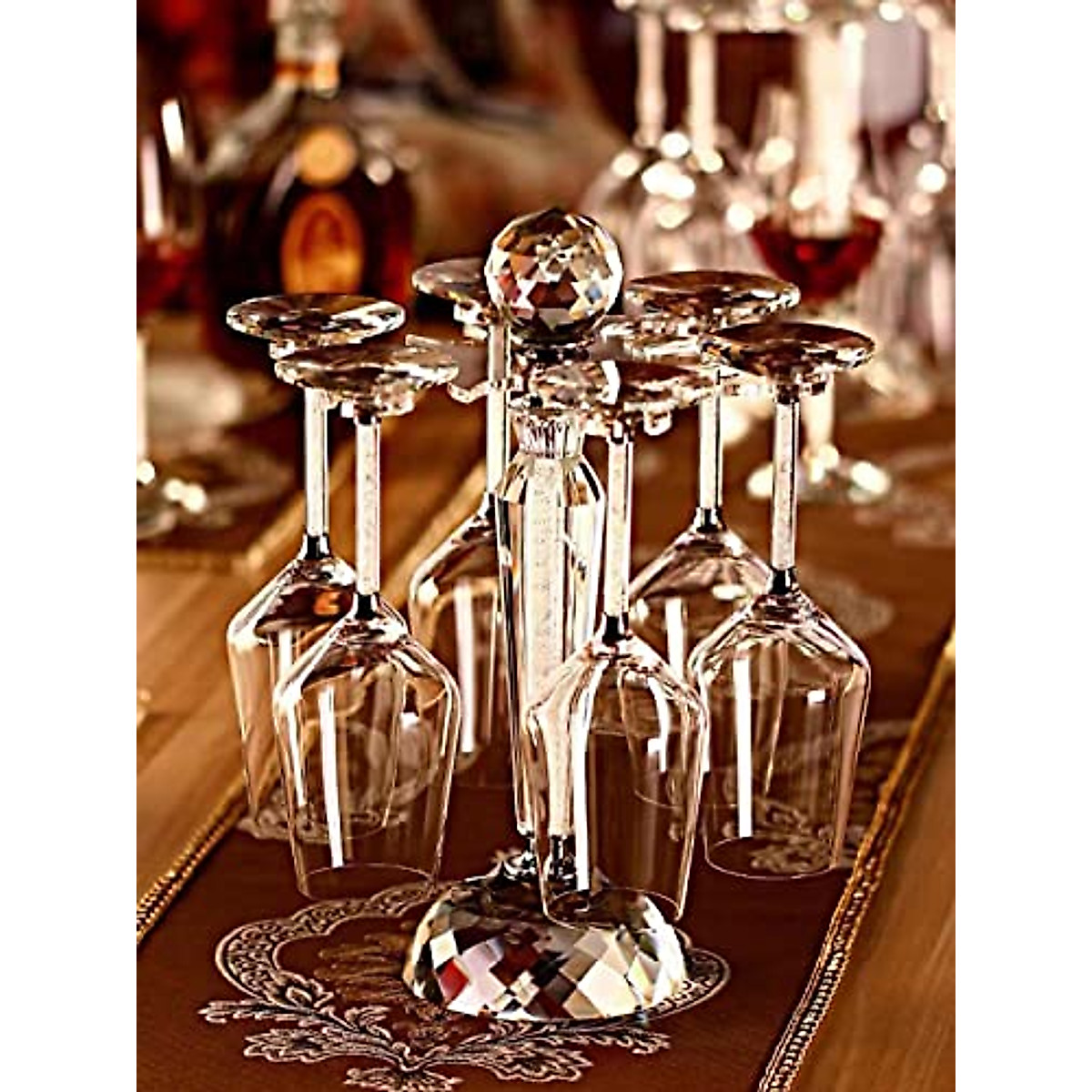 Elegant Desktop Crystal Glass Stemware Rack/Rotate 8 Wine Glass Storage Holder Stand Air Drying Rack (Silver)
