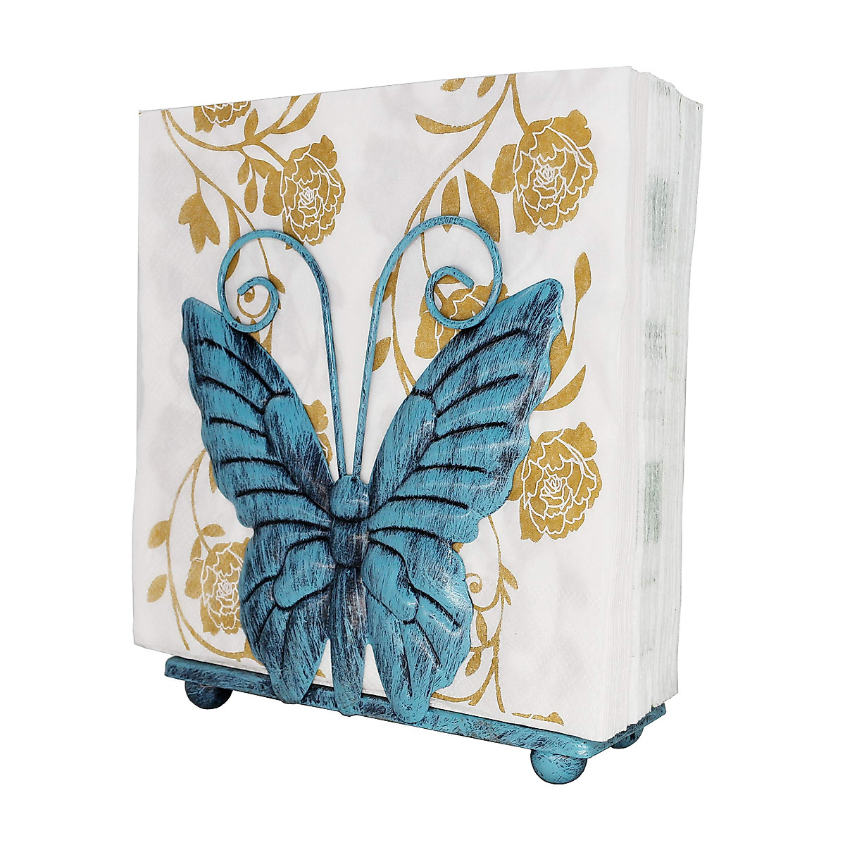 Owlgift Metal Butterfly Shaped Napkin Holder, Tabletop Paper Towel Dispenser, w/Freestanding Tissue Stand, Storage (Turquoise)