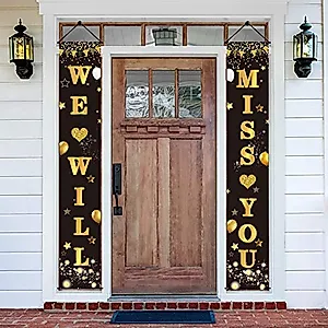 Luxiocio We Will Miss You Banner Porch Decorations, Going Away Party Farewell Party Decoration Supplies, Black Gold Graduation Party & Retirement Office Work Party Sign Décor