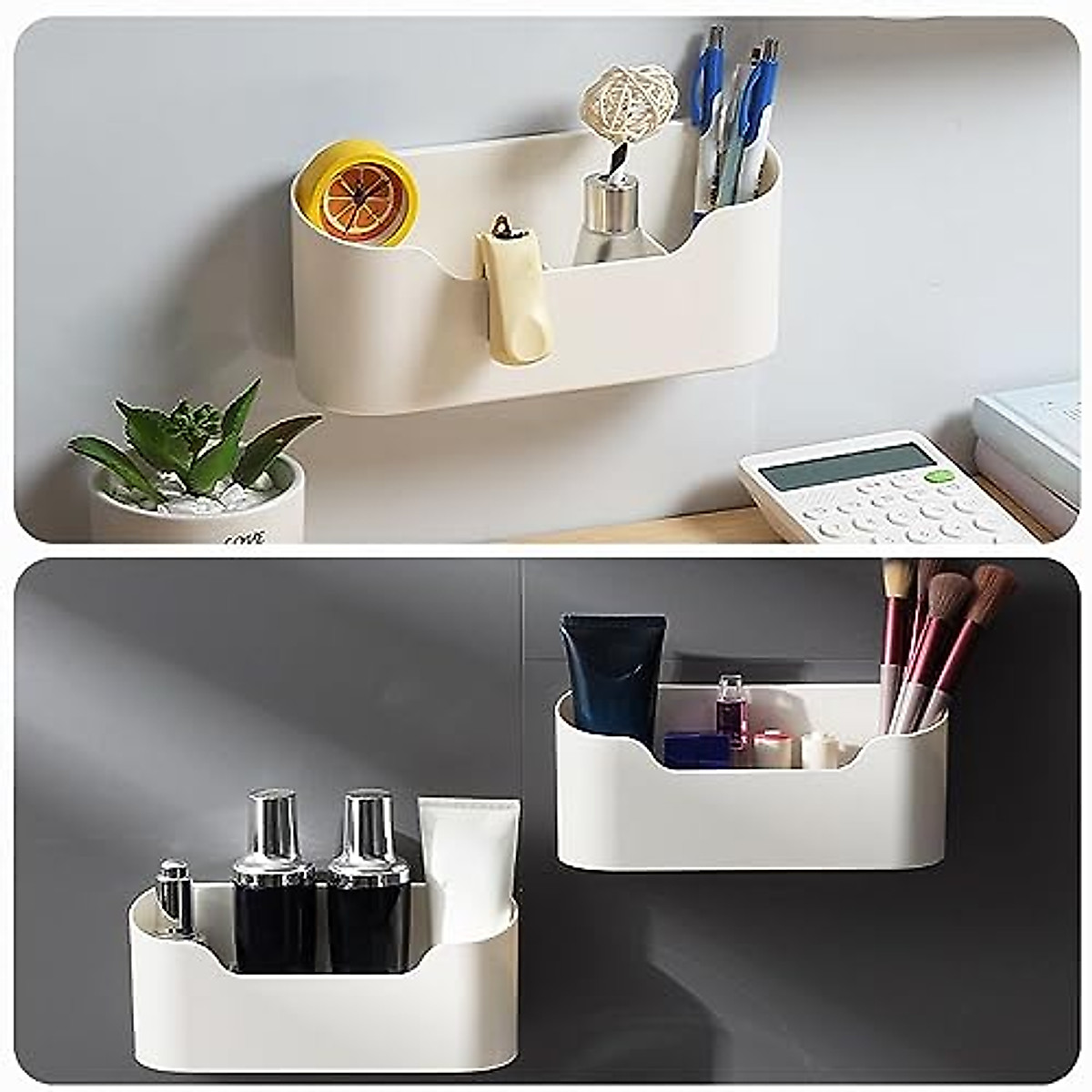 YESBAY Wall Mount Organizer Rack Wall Storage Box Floating Shelves Multi-Purpose Self-Adhesive Storage Box Sturdy Reusable Organizer for Doors Walls Refrigerators Bathroom Kitchen White
