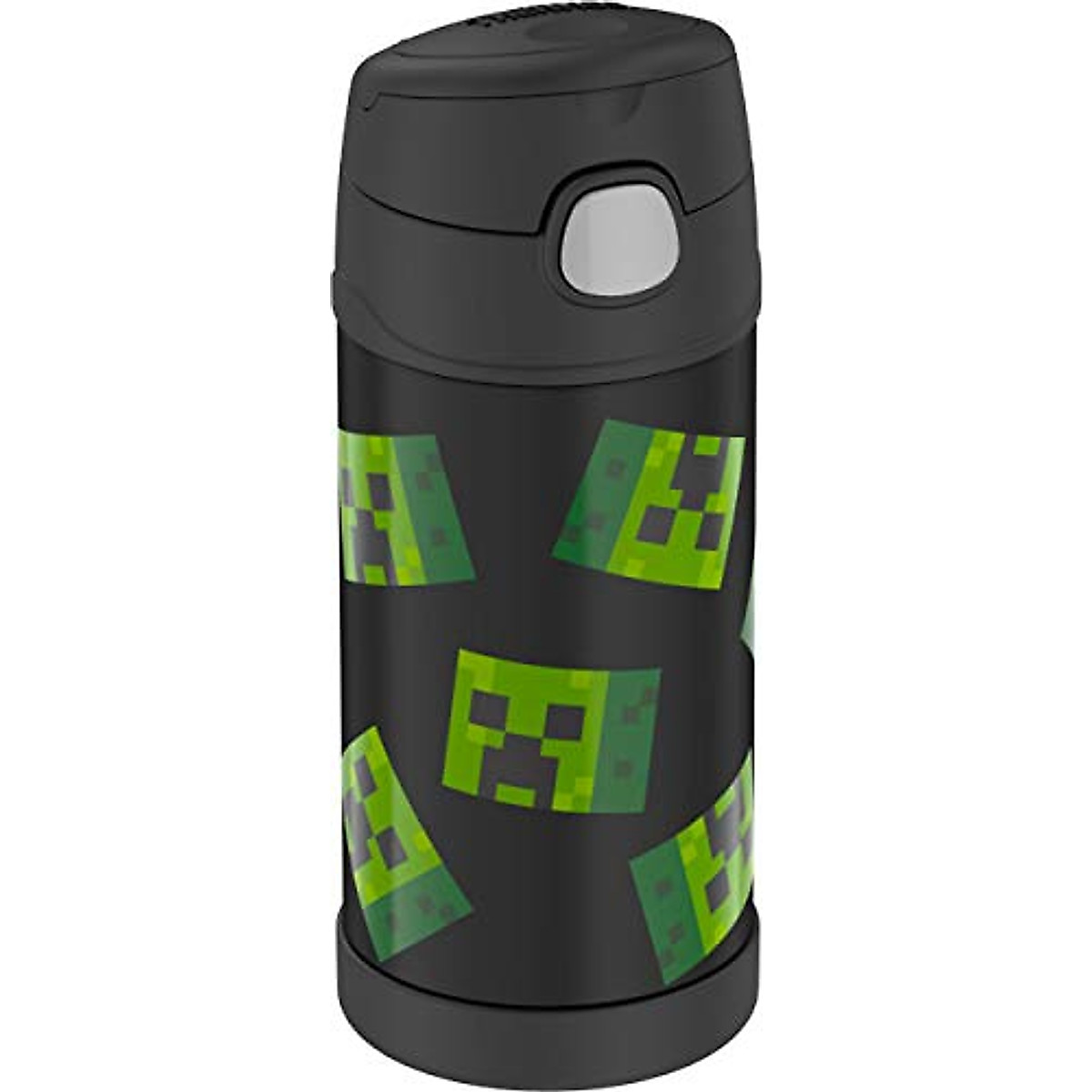 THERMOS FUNTAINER 12 Ounce Stainless Steel Vacuum Insulated Kids Straw Bottle, Dark Minecraft