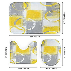 Kazynee Yellow Grey Modern 4 Piece Shower Curtain Sets, Non-Slip Rugs, Toilet Lid Cover and Bath Mat, Durable and Waterproof, for Bathroom Decor Set One Size