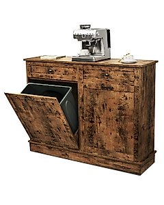 TC-HOMENY Tilt Out Trash Cabinet with Drawer, Free Standing Trash Can Cabinets, Manual and Auto Mode Shutdown Cabinet Door, Recycling Can Cabinet Home, Kitchen, Living Room
