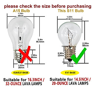 6 Pack S11 E17 Base 25 Watt Bulbs for Lava Lamps,Replacement Bulbs for Lava Lamps,Glitter Lamps