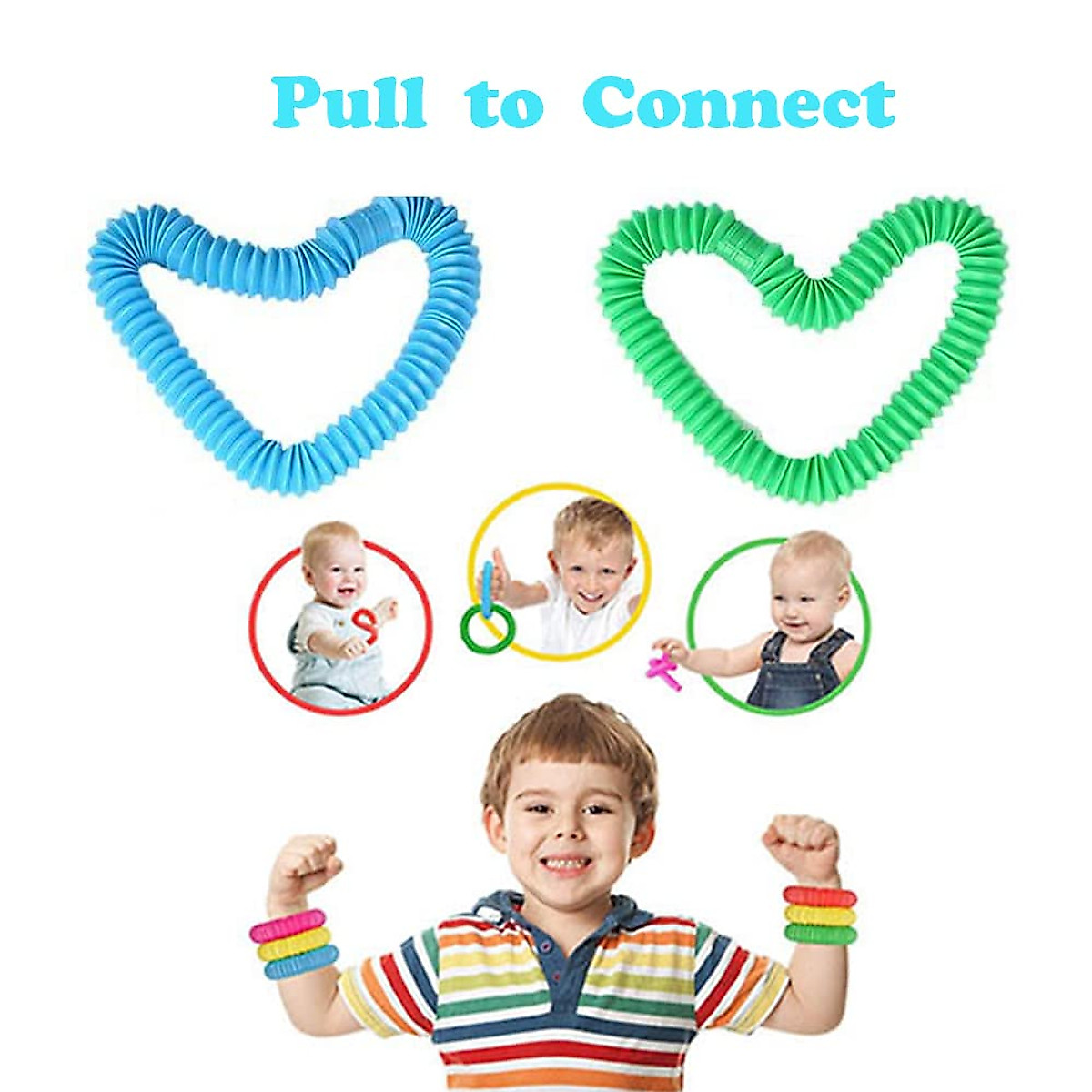 32Pack Pop Tubes, Fidget Tubes for Children and Adult Sensory Fidget Toy Set for Stress and Anxiety Relief Educational Learning Toys for Kids