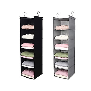 MAX Houser 6 Tier Shelf Hanging Closet Organizer, Closet Hanging Shelf with 2 Sturdy Hooks for Storage, Foldable,Black and Light Grey