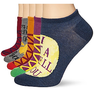 Disney Women's Hocus Pocus 5 Pack No Show, Assorted Grey, Fits Sock Size 9-11 Fits Shoe Size 4-10.5