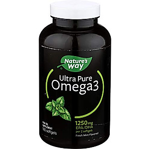 Nature's Way Ultra Pure Omega3 Fish Oil, 1250 mg EPA/DHA, Mint, 180 Softgels